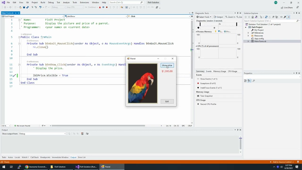 FixIt Solution Chapter 1 Zak's Programming with Microsoft Visual Basic 2019/2022