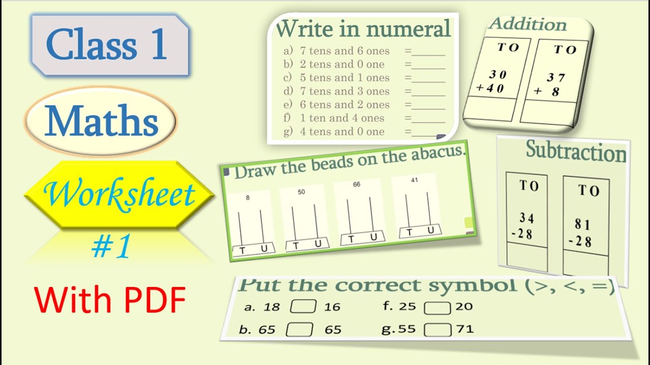 Class 1 Math Worksheet 1| Practice Worksheet  | Questions Part 1 with pdf| Math Quiz