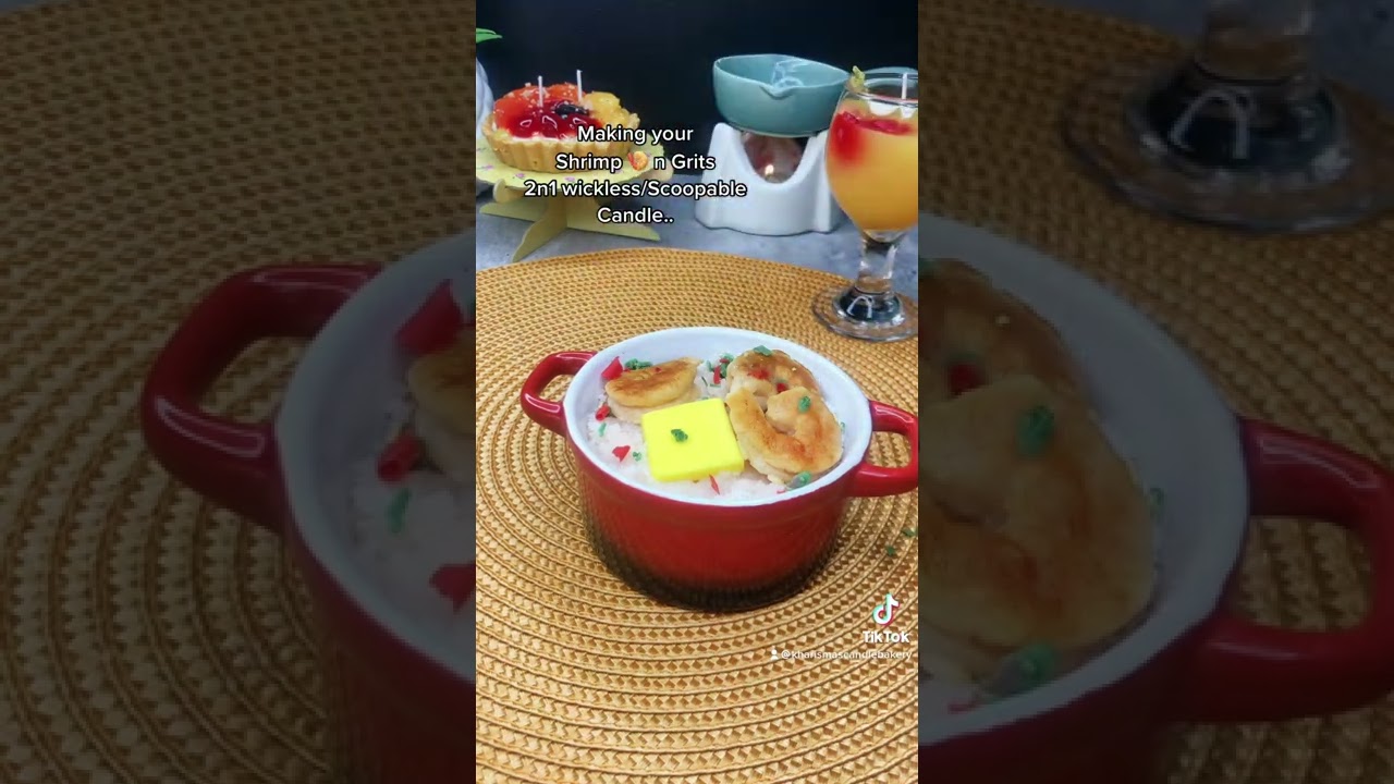 Shrimp 🍤& Grits 2n1 Wickless Candle Scoopable wax candle making ideas #tiktok #short #candlemaking