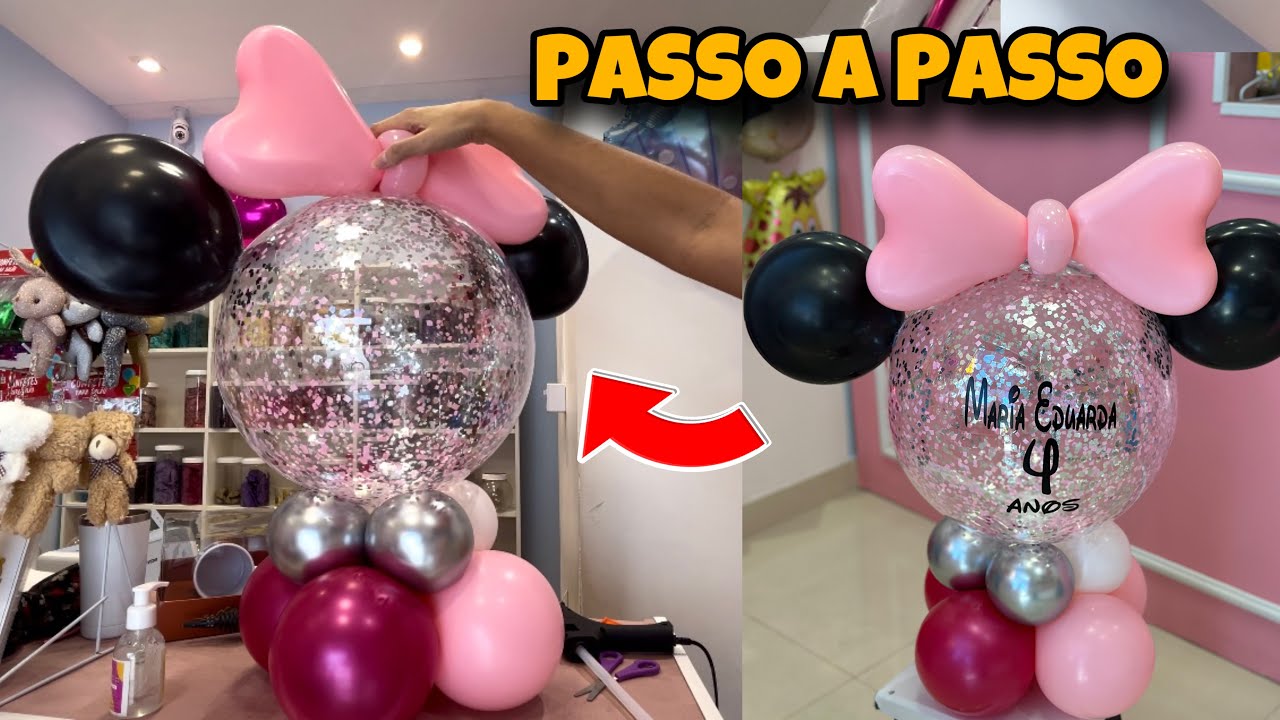 PASSO A PASSO ARRANJO BUBBLE DA MINNIE | como fazer orelhas e laço da Minnie com balões