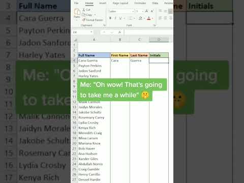 First name last name initials inseparate columnd #excel #exceltips #exceltricks #rafeekrasak