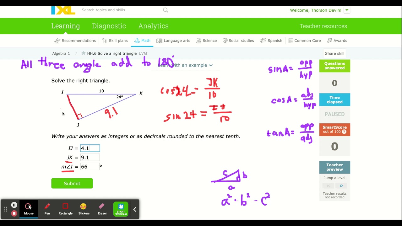 IXL - Solve a right triangle (Algebra 1 practice)
