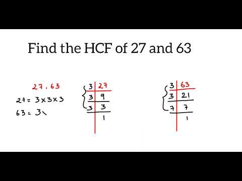 Find the HCF of 27 and 63.How to find HCF by prime factorisation method.How to find HCF by division