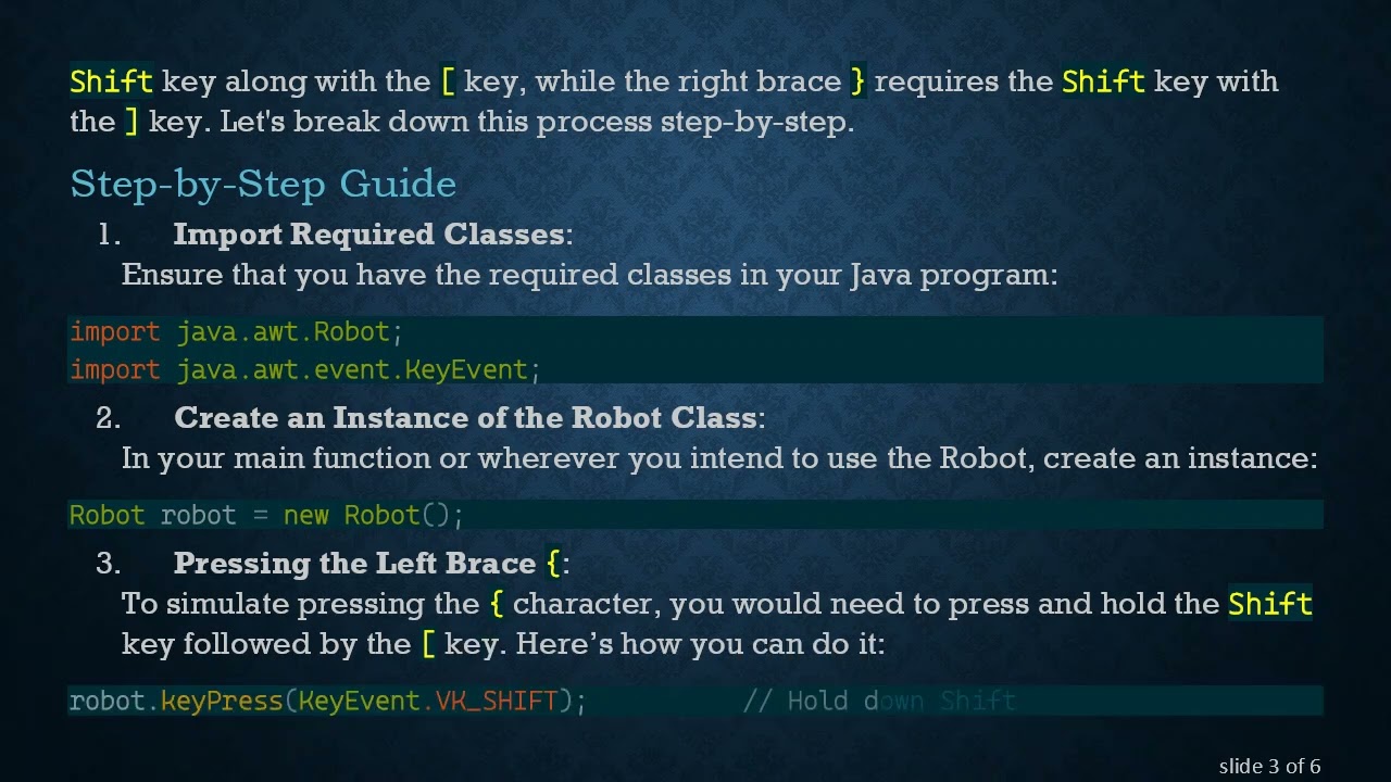 How to Use the Robot Library in Java to Press Braces { and }
