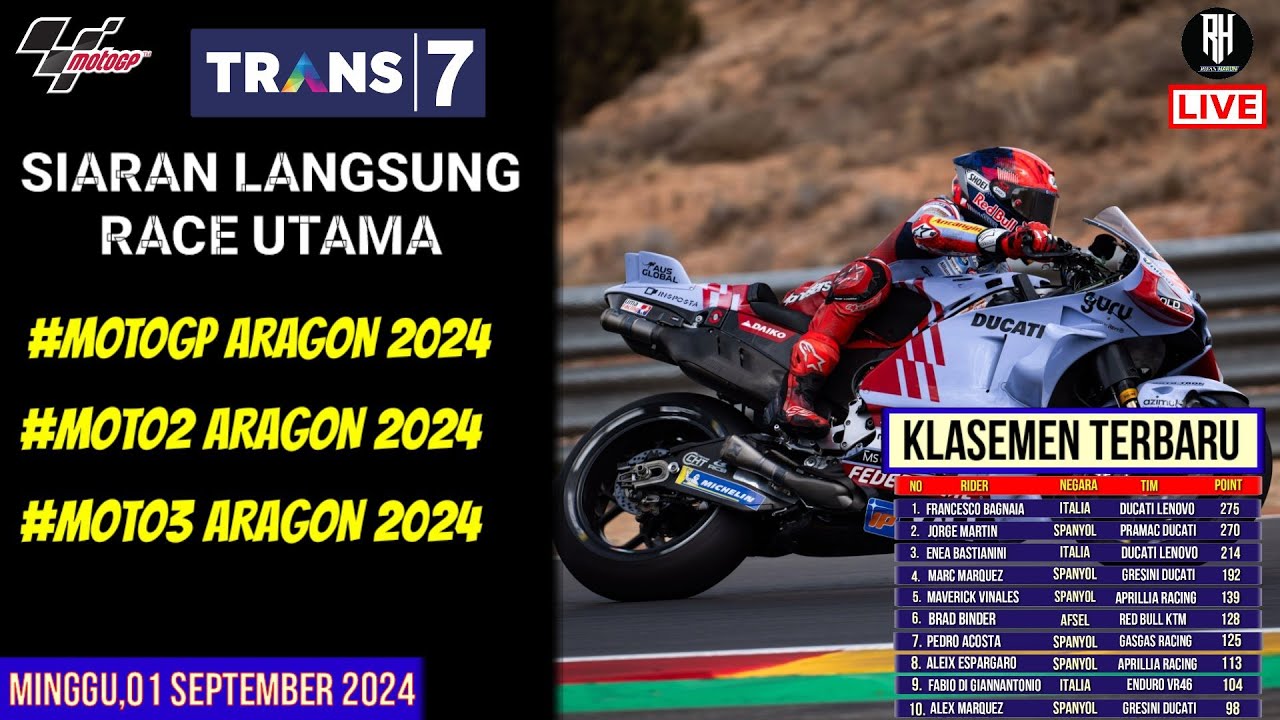 VIDEO & Link Live Streaming MotoGP Hari Ini 1 September 2024 Live Trans7, Marc Marquez Jawara ...