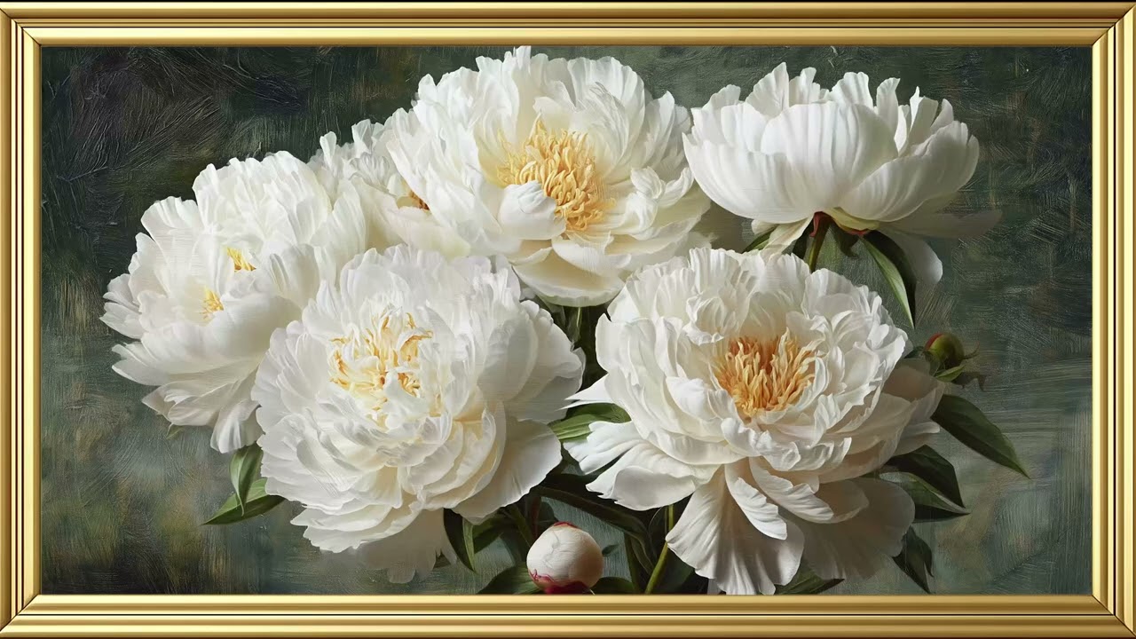 White Peonies in Vase Oil Painting | 4K Vintage Wallpaper Art Screensaver | Vintage Frames