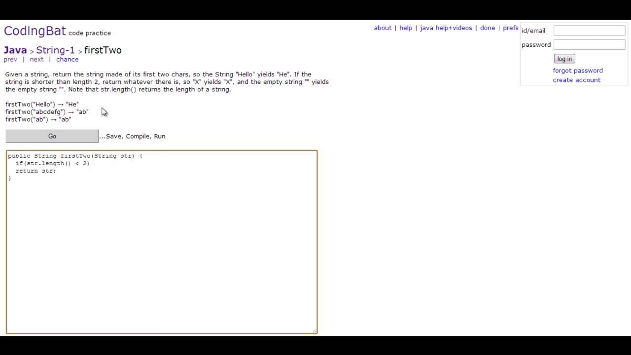 Coding Bat - Java String Tutorial firstTwo