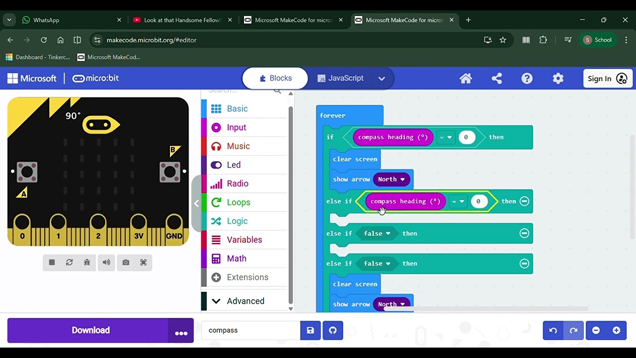 Compass project tutorial easy Microsoft MakeCode for micro bit