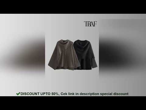REVIEW TRAF Women's Fashion Fall Winter Chic Scarf Jacket Long Sleeve Knitted Asymmetric Jacket Sexy