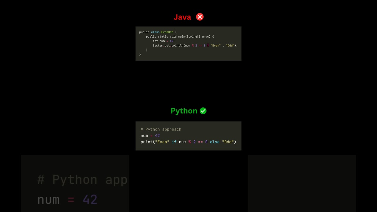Java vs Python: Even or Odd Simplified  Code Comparison #Java #Python #CodingTips