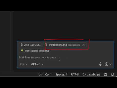 Demo of UX pain specifying context files for GitHub Copilot in VS Code