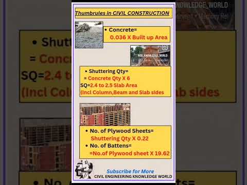 Thumbrules in Civil Construction ##civil #civilconcepts #civilbasicknowledge