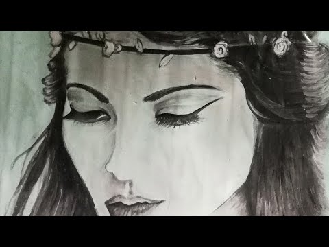 Drawing and painting tutorial - beautiful girl - Black and white paintings for beginners
