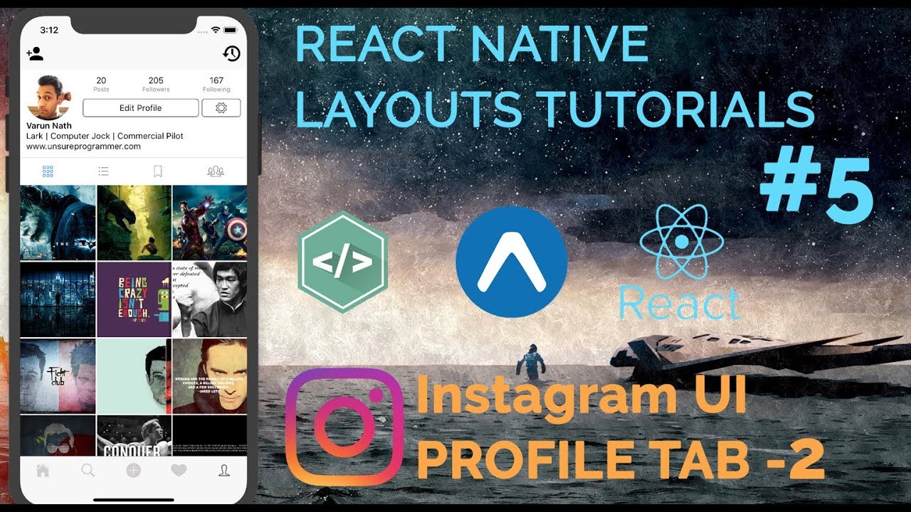 #5 Instagram UI Profile Tab Tutorial Part 2 | React Native(UI) Layout Series