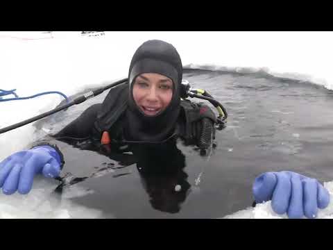 Female Presenter is Diving with Neoprene Drysuit and Cressi Full Face Mask