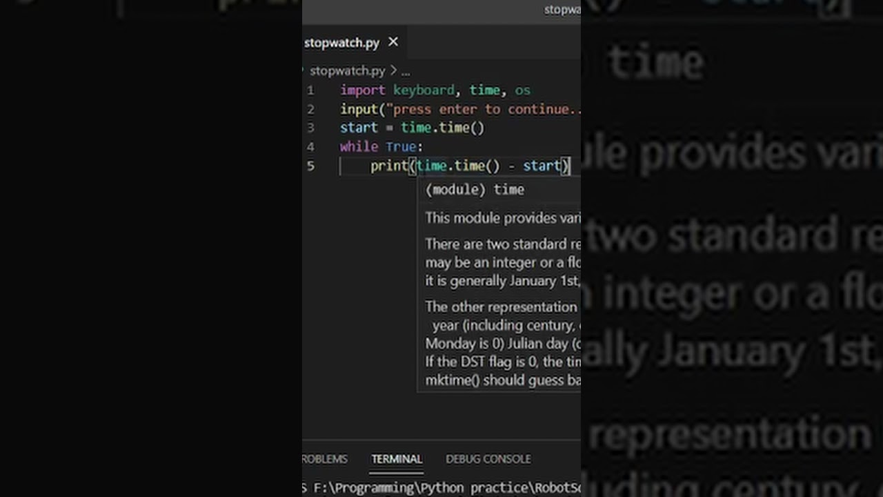 How to create a stopwatch using python #shorts #pythonprojects