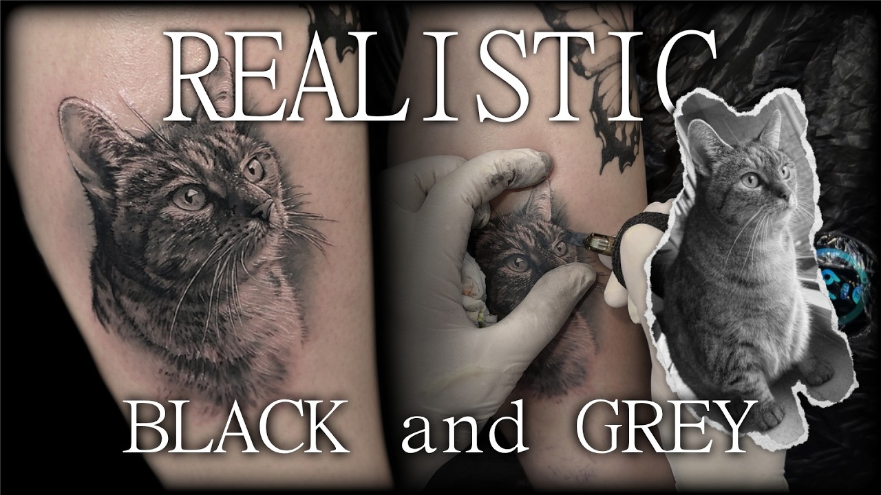 Black and Grey Tattoo | Cat Portrait