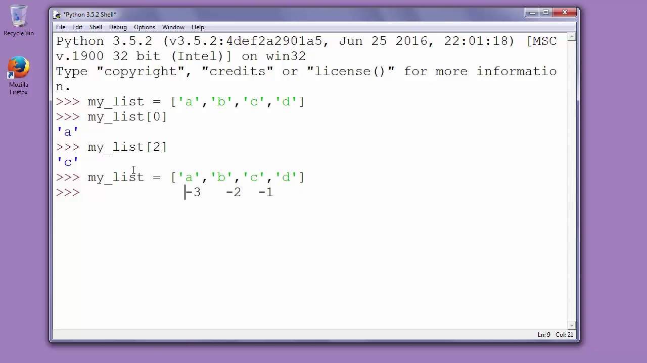 How to access list elements in Python by using positive or negative index values