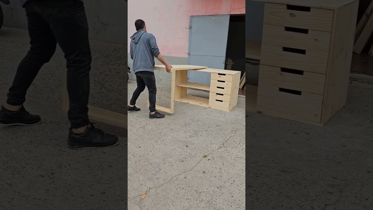 Escritorio extensible de pino con cajones con correderas metálicas