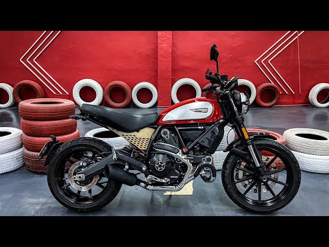 Full exhaust system on a Ducati Scrambler 800