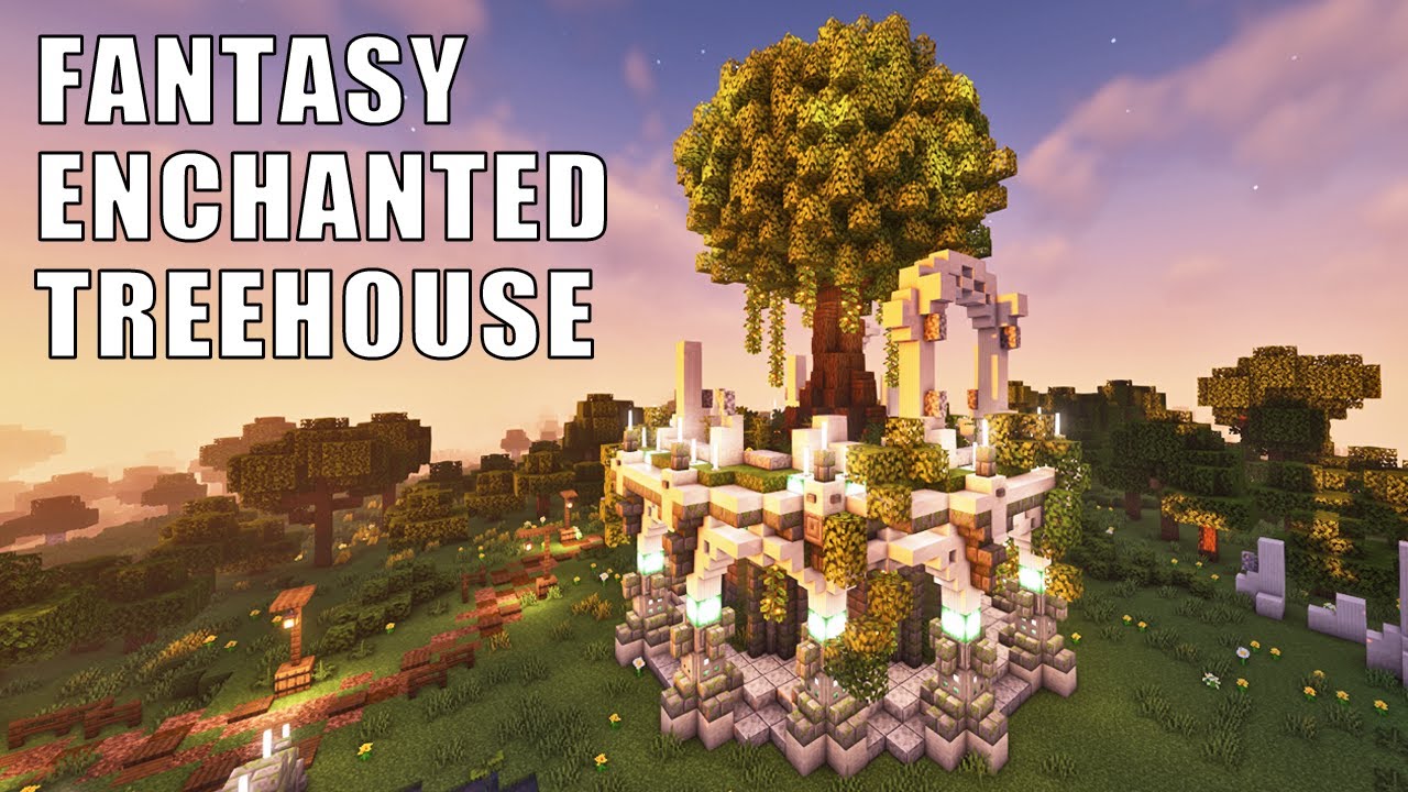 Minecraft Fantasy Treehouse | Enchanted Tree house Temple Build Tutorial - Minecraft Builders