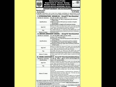 All Over India Central Government Jobs- BHABHA ATOMIC RESEARCH CENTRE