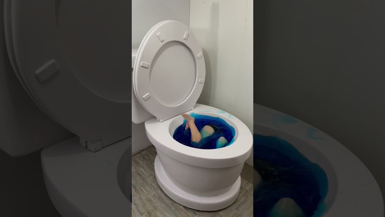 Underwater Flips Up Side Down in Giant Toilet Blue Pool #shorts