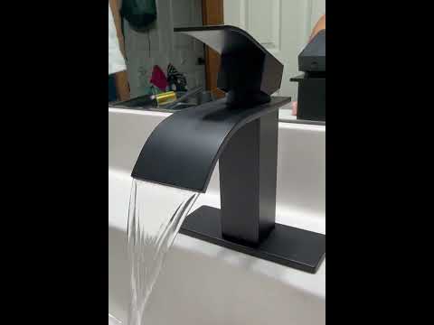 Matte Black 1-handle Single Hole Waterfall Bathroom Sink Faucet with Drain with Deck Plate
