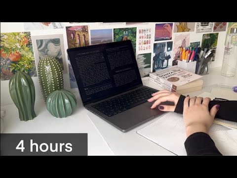 4 Hour Study with me ( Pomodoro 25/5/10 ) No music, Typing sound, Background noise, Real time