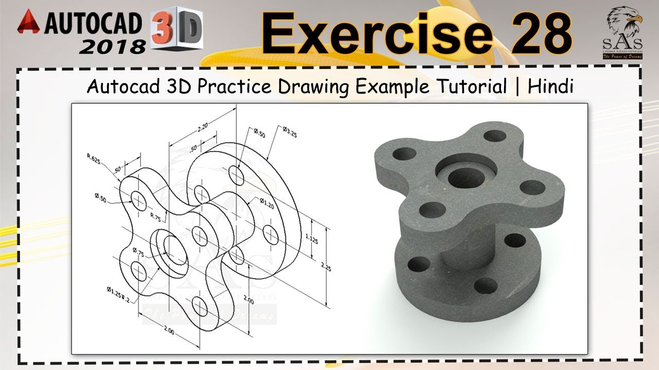 Autocad 3D Practice Drawing | Exercise 28 | Autocad 3D Example Tutorial