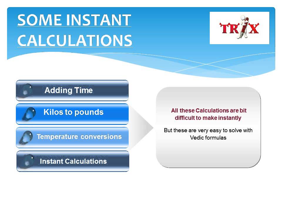 TRIX4LEARNING  PPT VEDIC MATHS