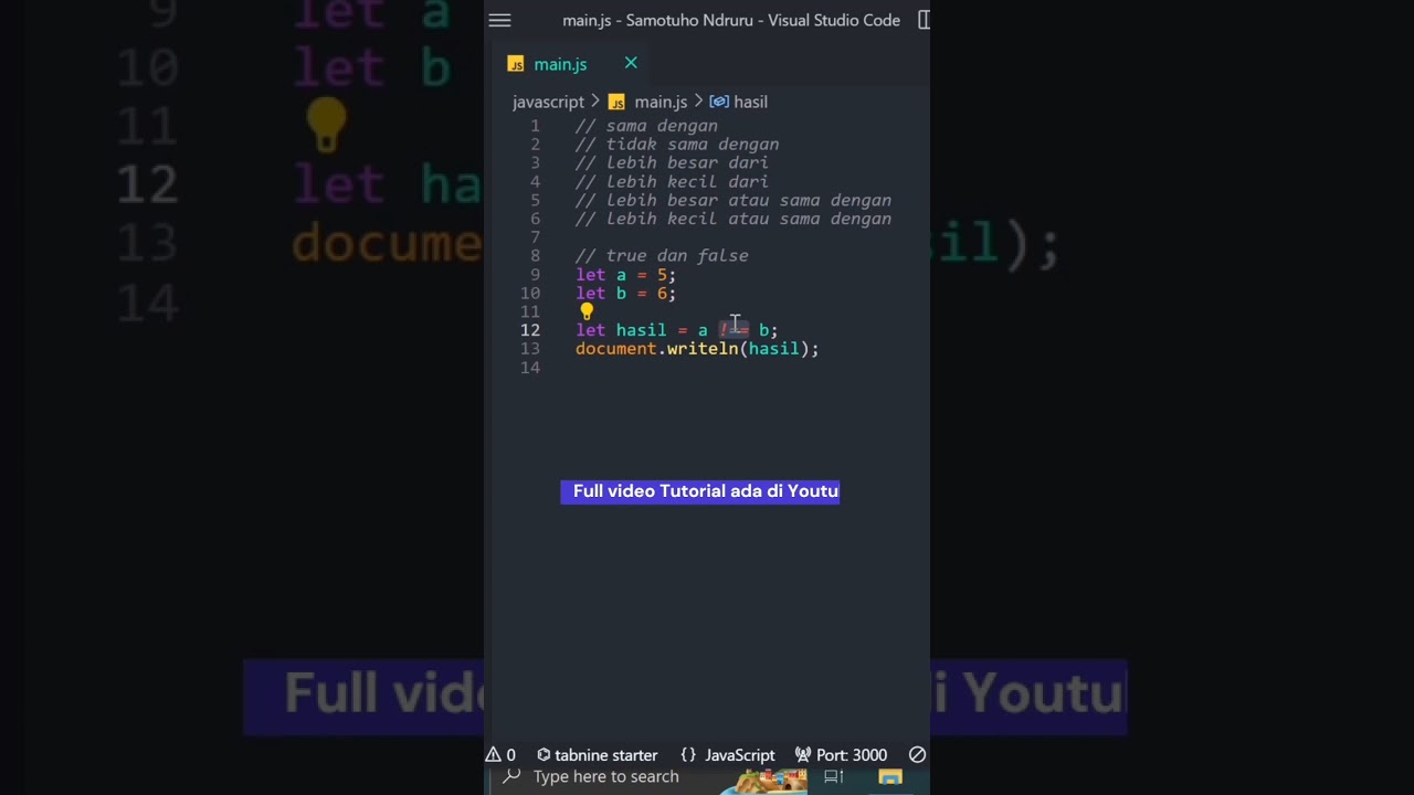 Operator perbandingan javascript #programming #coding #tutorial