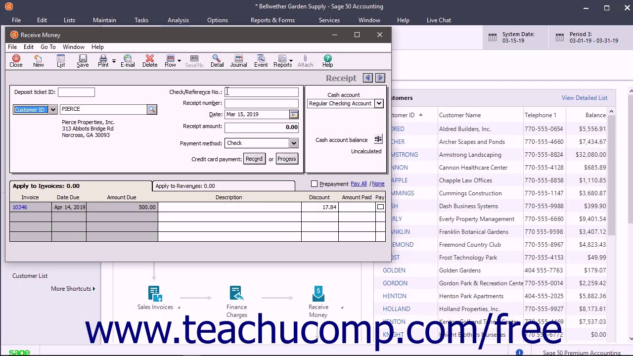 Sage 50 2018 Tutorial The Receive Money Window Sage Training