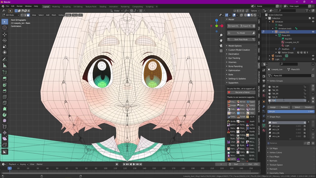 VRChat model tutorial: How to add eye tracking to any model, featuring lowpoly kon-chan.