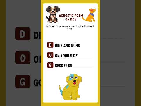 Acrostic Poem on Dog for Kids | Fun & Easy Poem Writing and Recitation for 1st to 4th Grade Students