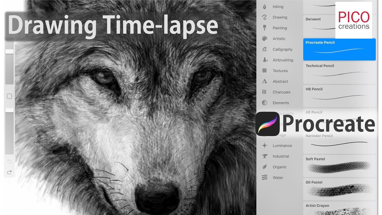 Wolf Drawing Time-lapse Tutorial. Procreate iPad Pro