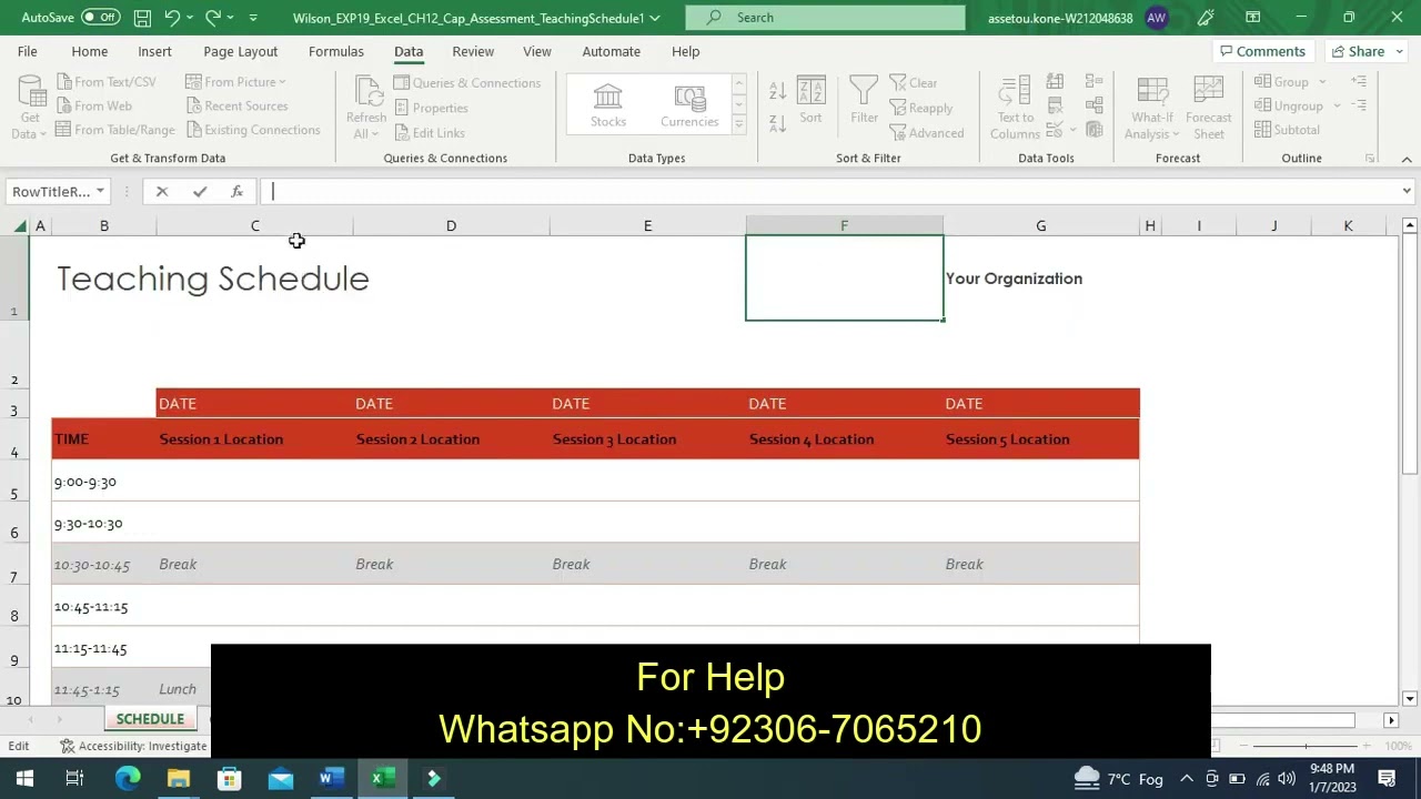 Exp19 Excel Ch12 CapAssessment Teaching Schedule Exp19 Excel chapter CapAssessment Teaching Schedule