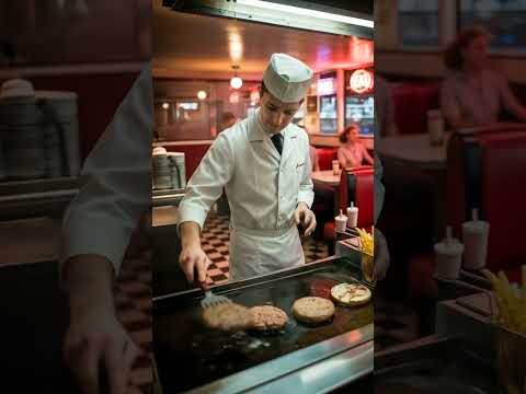 Midnight Sizzle at a Retro American Diner | Classic Burgers & Neon Vibes #recipe #aivideo #diner