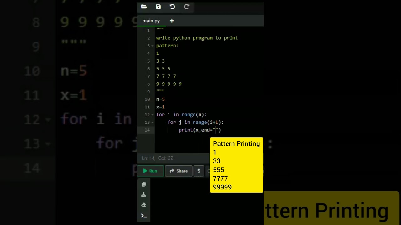 pattern Printing in python|pattern printing using for loop #viralshort