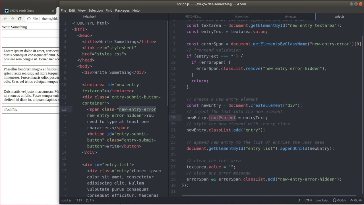 fff3-10 Refactoring JavaScript Code to Have a Separate Function to Add New Entry