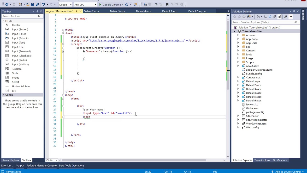 Keyup Event example in JQuery