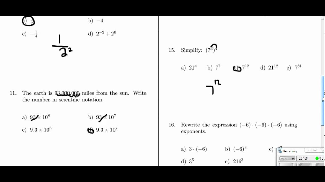 Unit 2 Review: Exponents and Scientific Notation