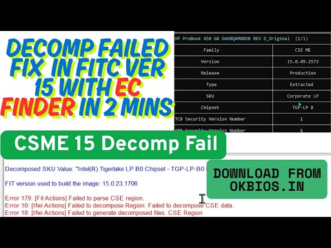 CSME 15 FITC Decompose Failed Error Fix Using EC Finder Method and ME Fixer Technique | Cse Error