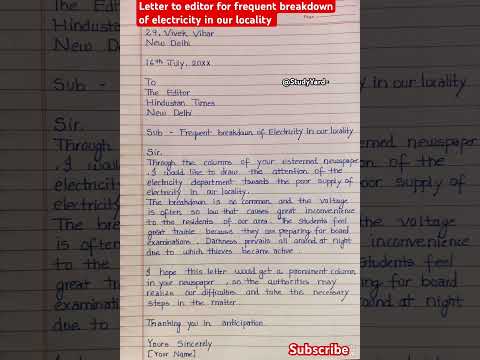 Letter to editor l letter to editor for frequent breakdown of electricity in your locality l letter