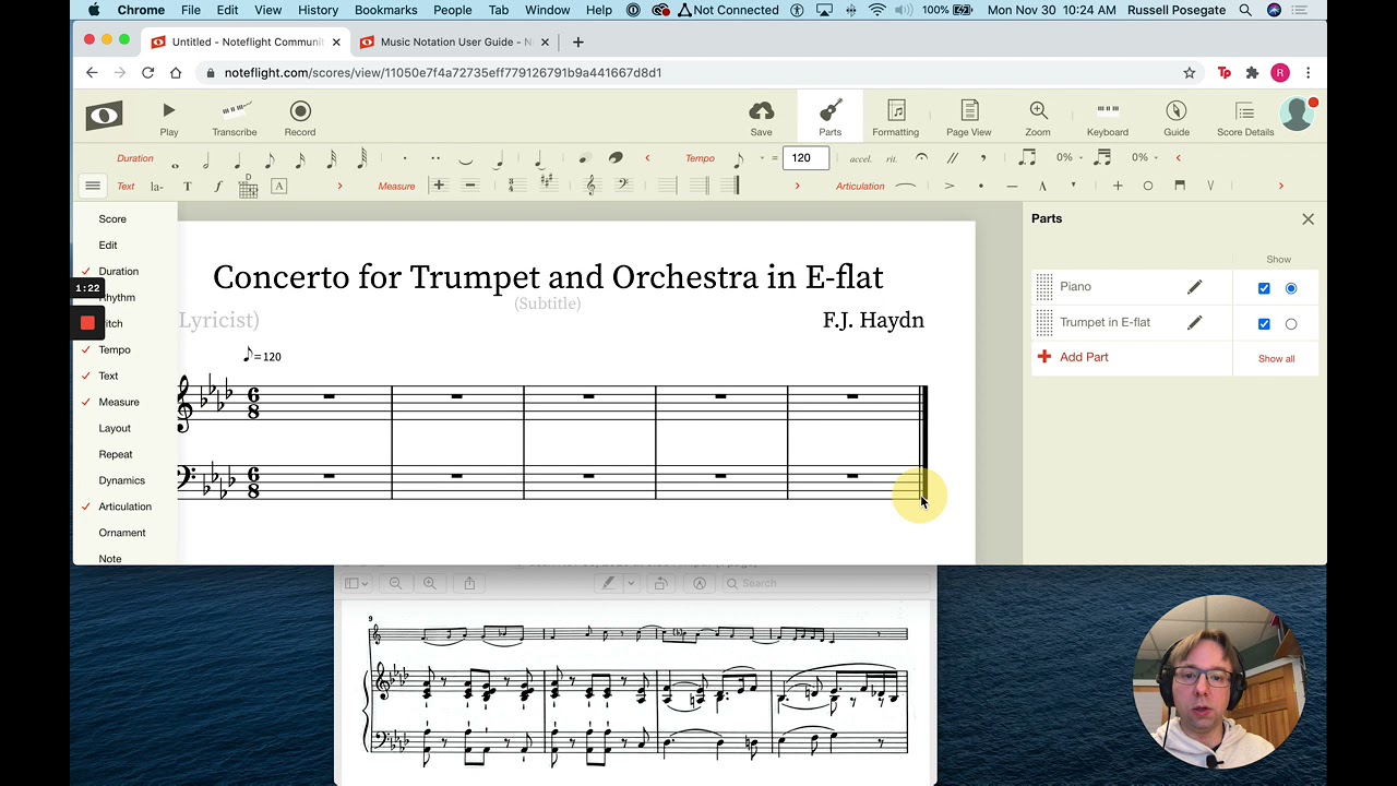 Noteflight Tutorial 3  Creating different instruments, concert vs transposed score