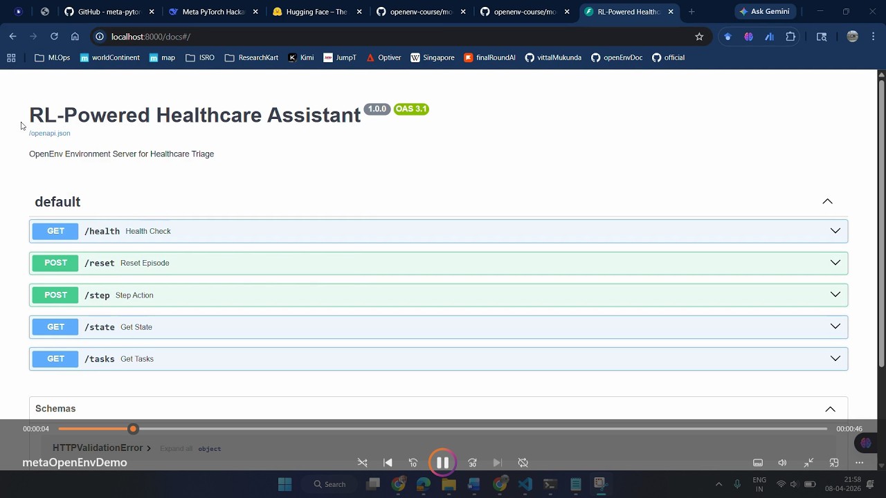 RL-Powered Automated Healthcare Assistant | Meta PyTorch OpenEnv Hackathon 2026 | FastAPI, RL, LLM