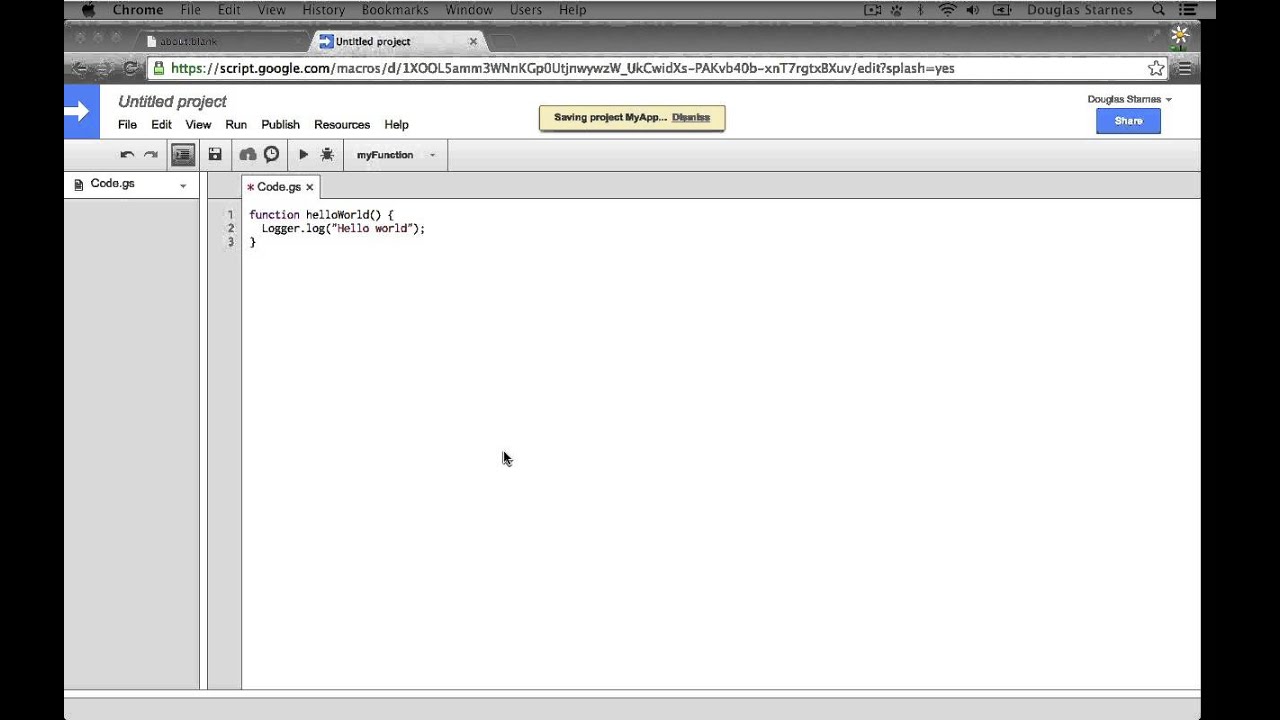 Google Apps Script Lesson 2: Hello World