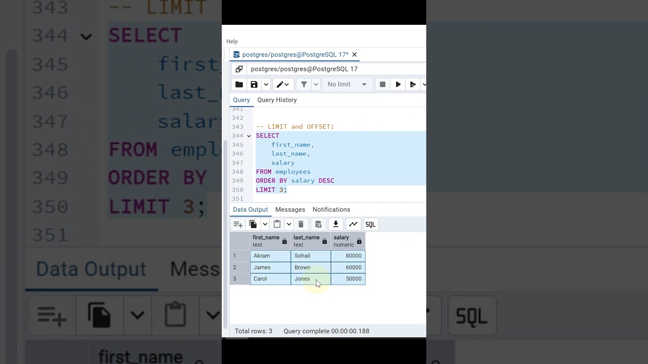PostgreSQL LIMIT and OFFSET for Pagination