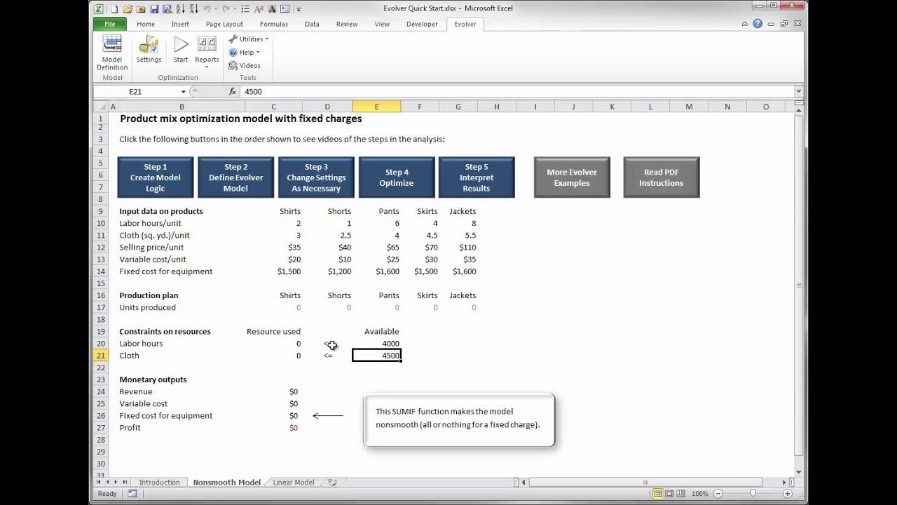 Evolver Quick Start - Step 1: Create Model Logic