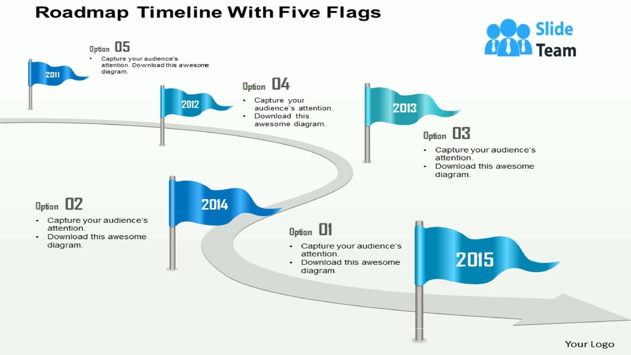 0115 Roadmap Timeline With Five Flags Powerpoint Template